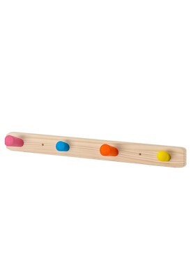 IKEA FLISAT Knob Wall Rack Natural Wood 4 Colorful Pegs 18 inches long ...