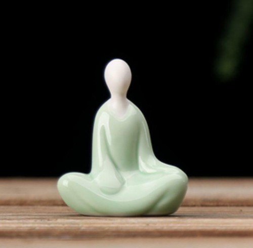 2.3" Chinese Celadon Porcelain Ceramics Faceless Buddha Figurine Statue ...