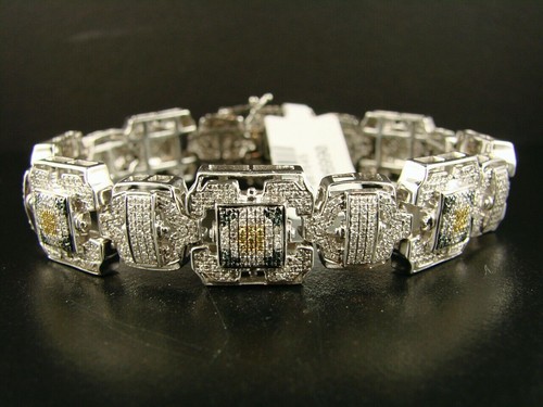 Mens Link 10.00Ct Multi Color Simulated Diamond 925 Silver Charm ...