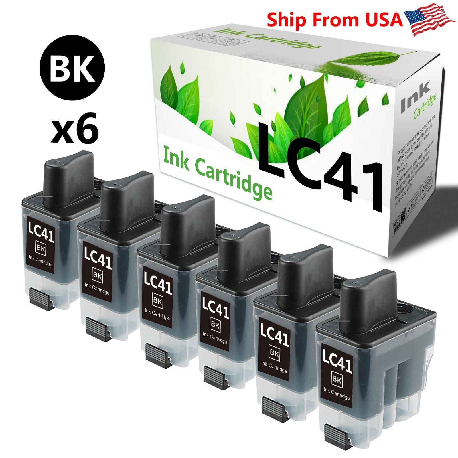 (6PK,Black) LC41 LC-41 Ink Cartridge for DCP-110C MFC-620CN MFC-5440CN ...