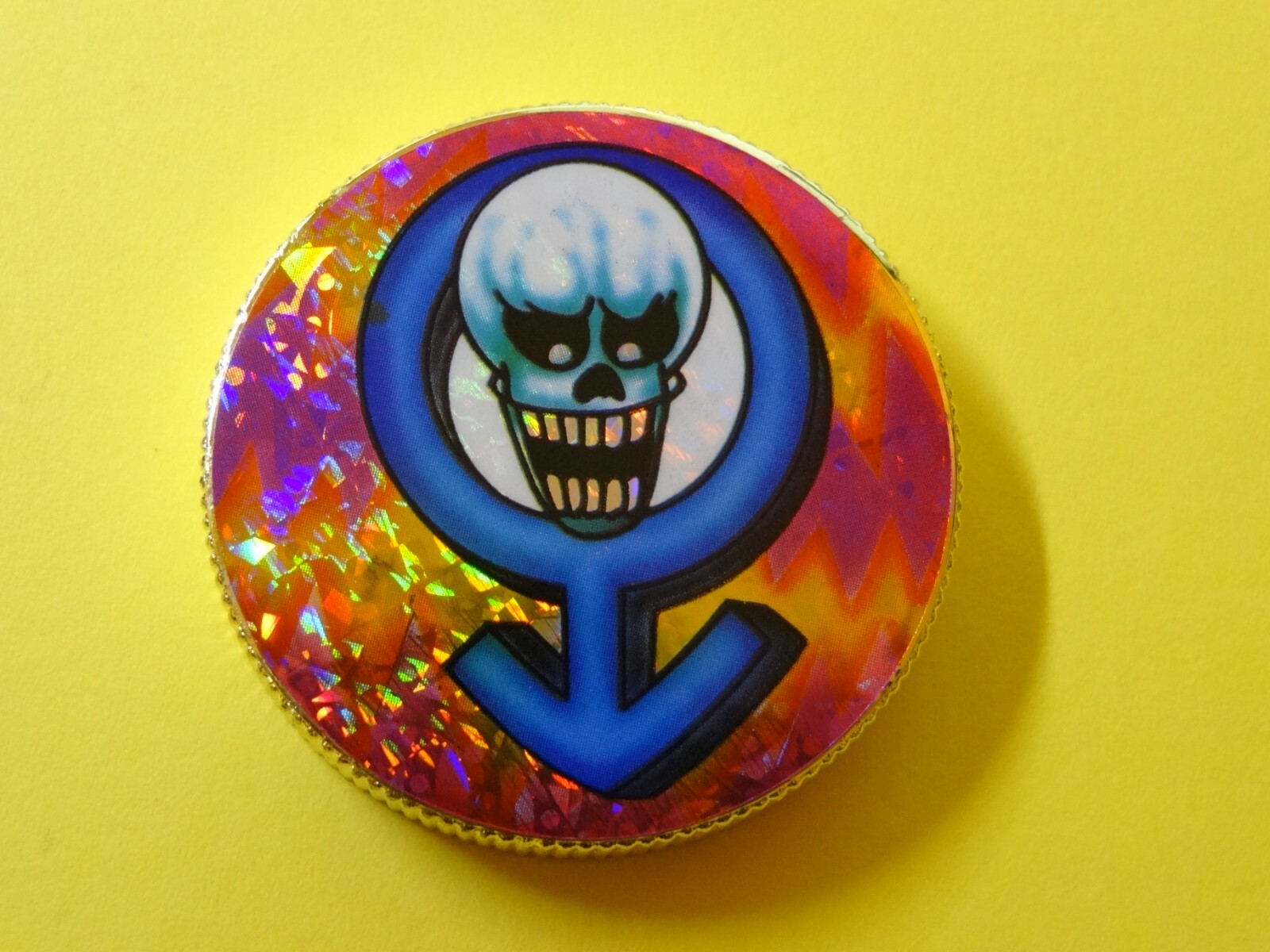 Pogs * 1 ONE Gold Brass Slammer * SPINNER * Skull Male Gender Symbol | eBay