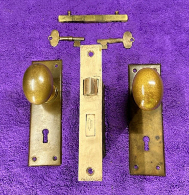 Norwalk Lock Co. Brass Oval Door Knobs w/ Plates Mortise & 2 Skeleton ...