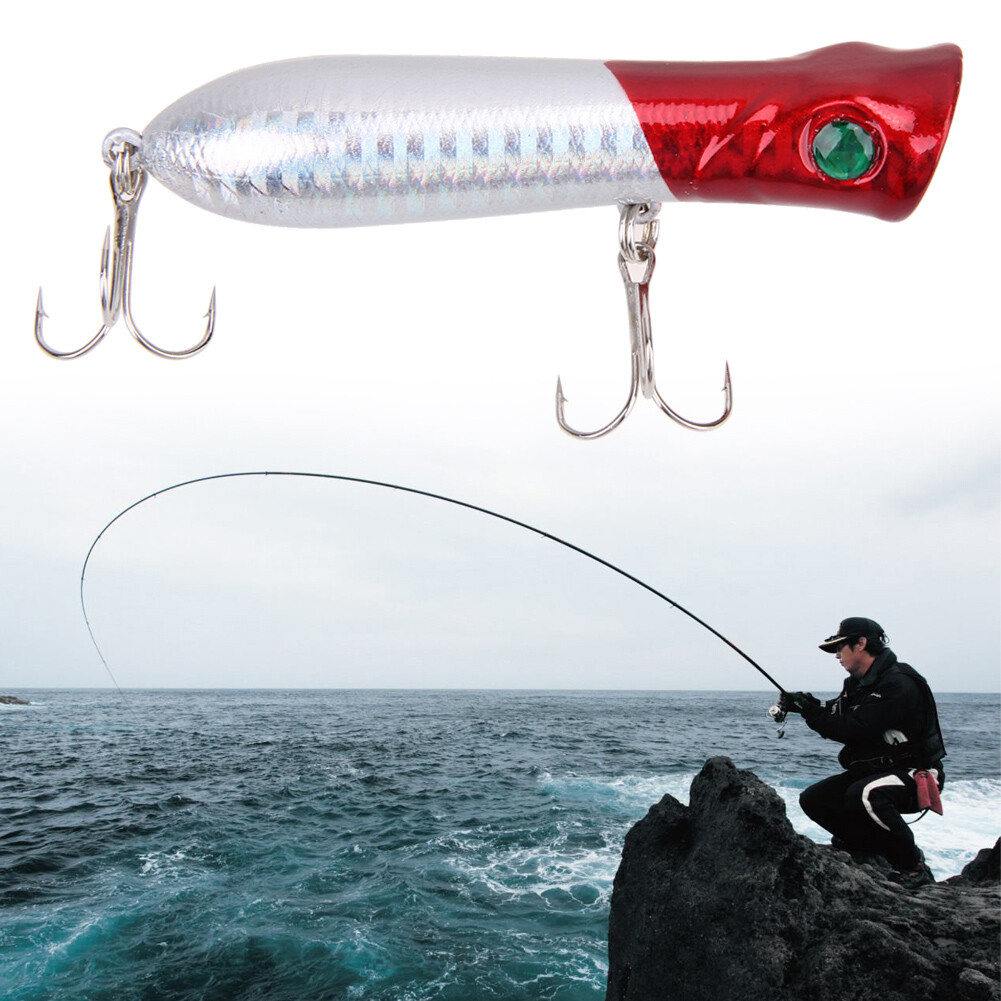 3D Fishing Popper Lure Isca Artificial Hard Bait Hook Tackle 12g 8.5cm ...