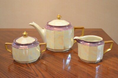 Antique Lusterware Purple/White Porcelain 3 Piece Tea Set Made in ...