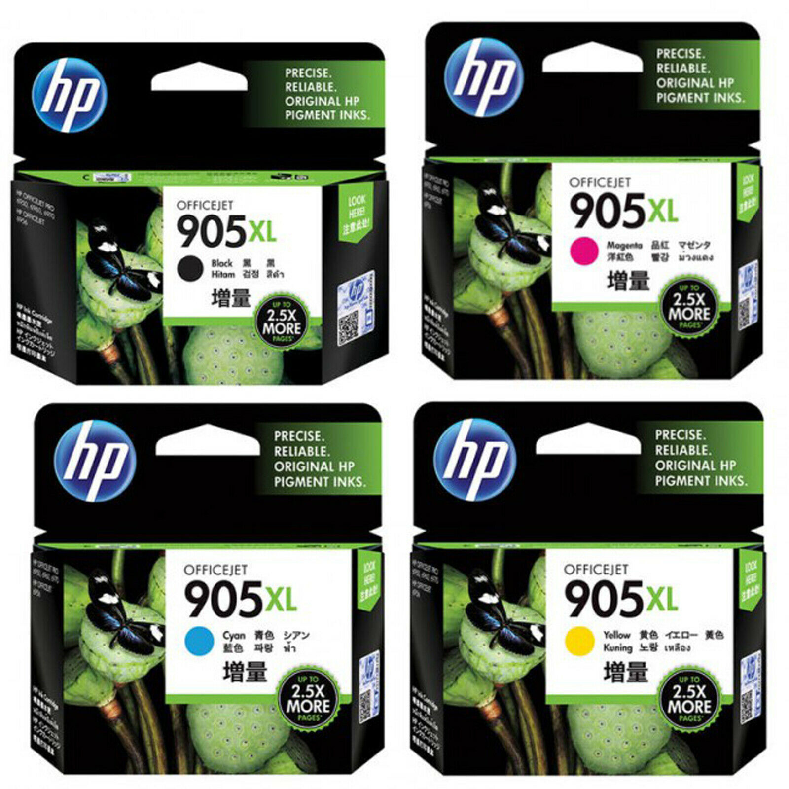 HP Genuine 905XL BK/C/M/Y High Yield Ink Officejet 6950 6956 6960 6970 ...