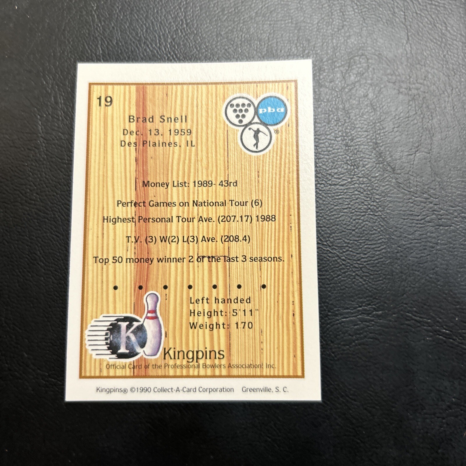 Jb16 PBA Pro Bowlers KingPin Bowling 1990 #19 Brad Snell Des Plaines ...