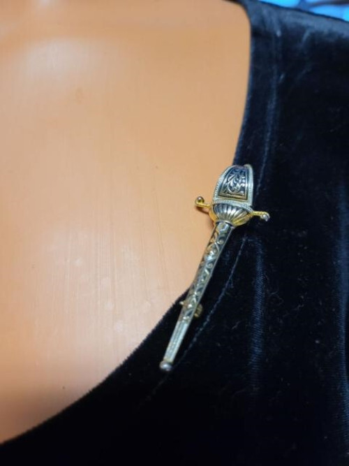 Vintage Spanish Toledo Damascene Sword Brooch Pin Gol… - Gem