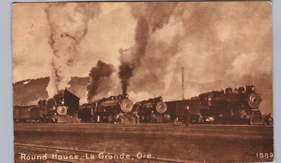 RAILROAD ROUNDHOUSE la grande or original antique postcard oregon depot ...