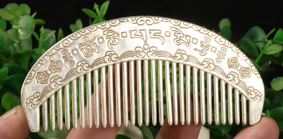 4'' Unique Old Dynasty Miao Silver Magic Pestle Auspicious Symbol Comb ...