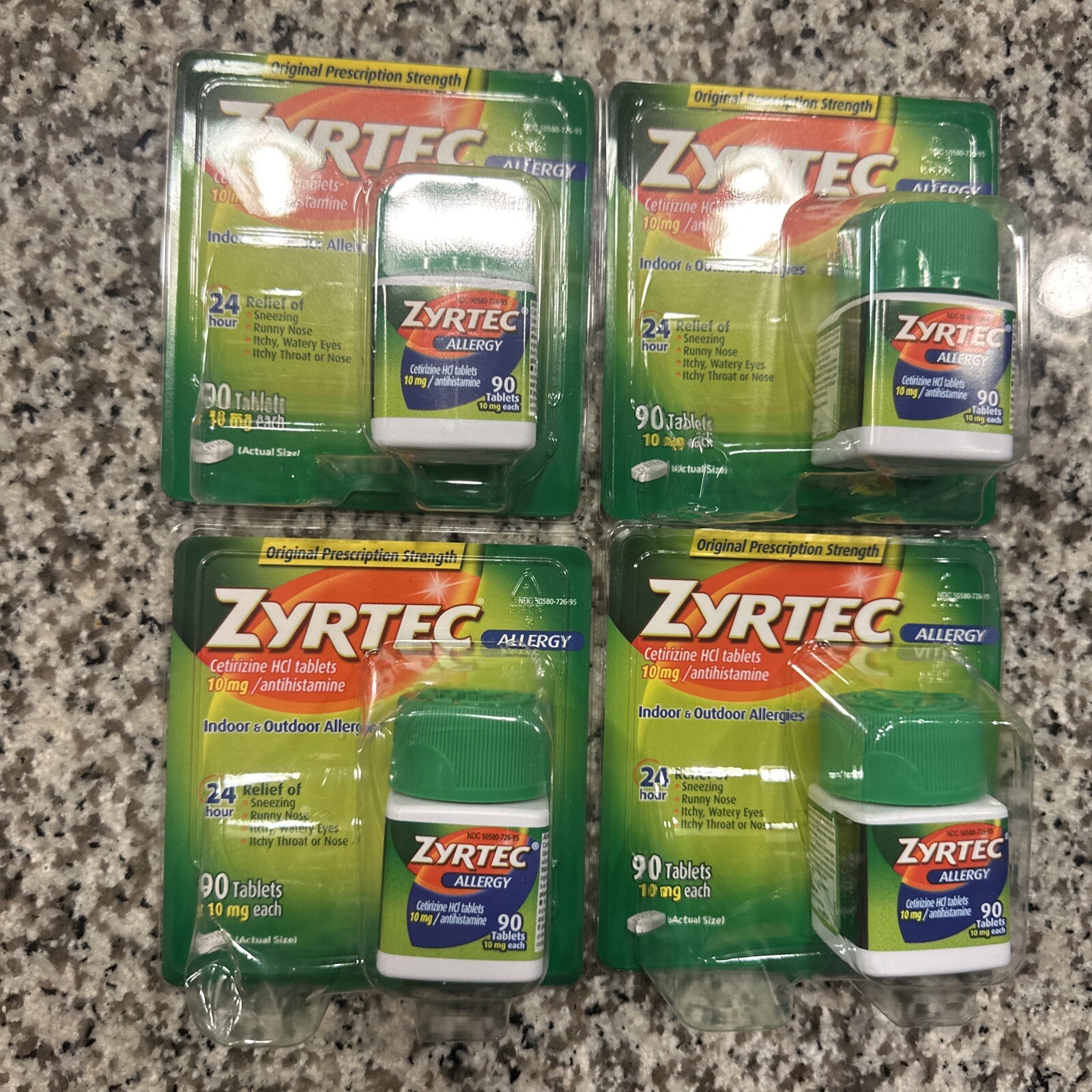 LOT of 4 Zyrtec Allergy Treatment Tablets 10mg 90 Count Exp 07/2026 ...