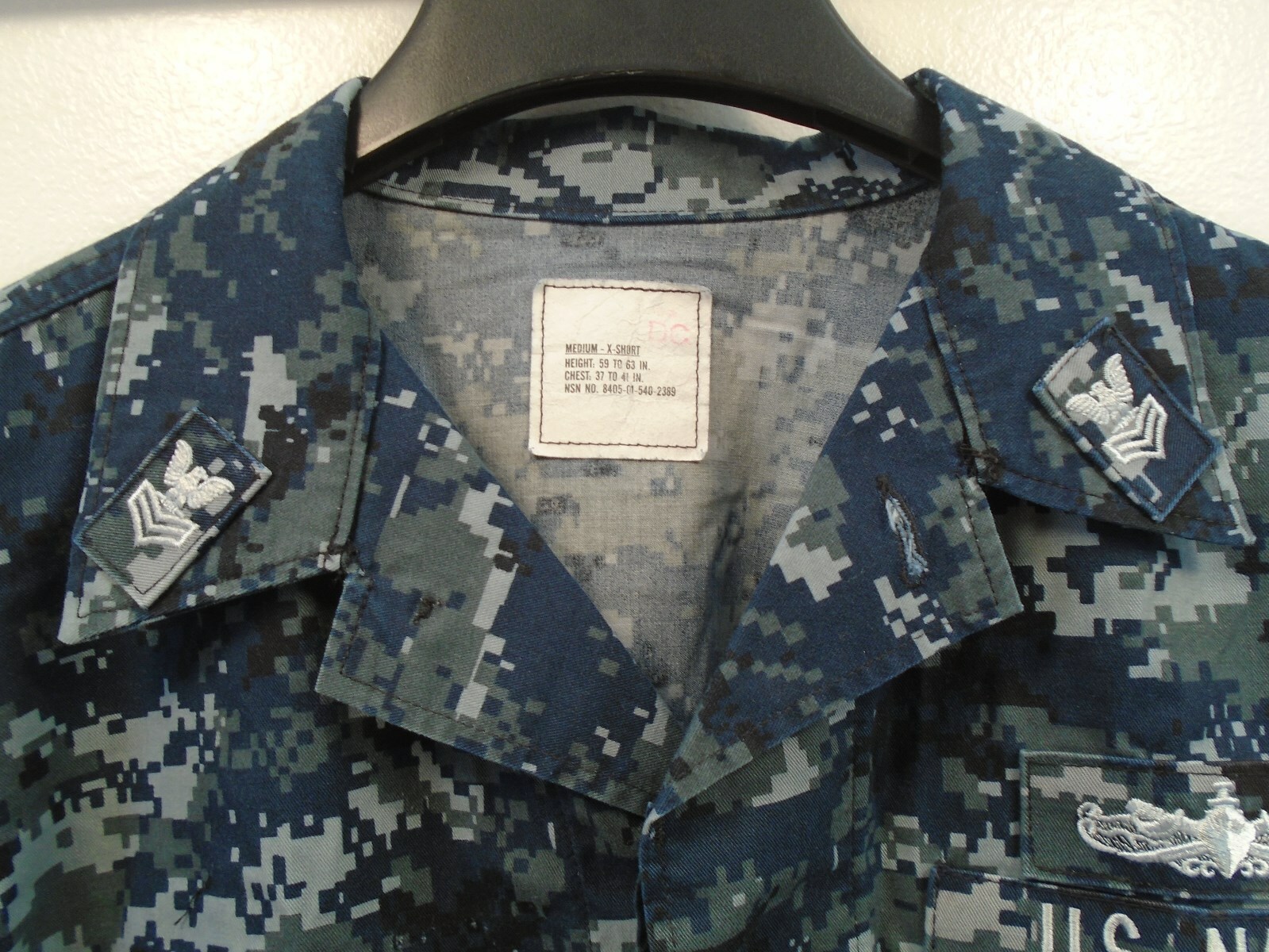 USGI USN US Navy Working Uniform NWU Type II Coat Blue Medium X-Short ...