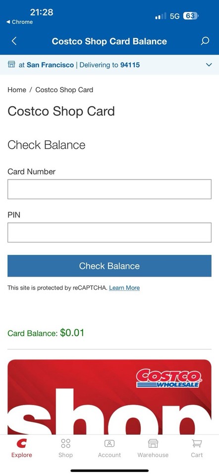 Costco Cash Gift Card “1¢ to 5¢ Balance” to Access & Buy @ Costco w/o ...