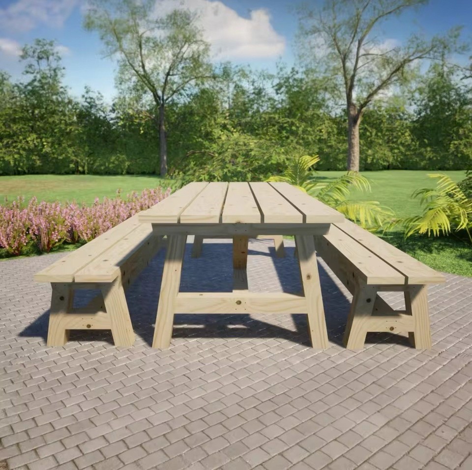 Farm Picnic Table Plans – DIY Outdoor Table & Bench Set (96" x 39") | eBay