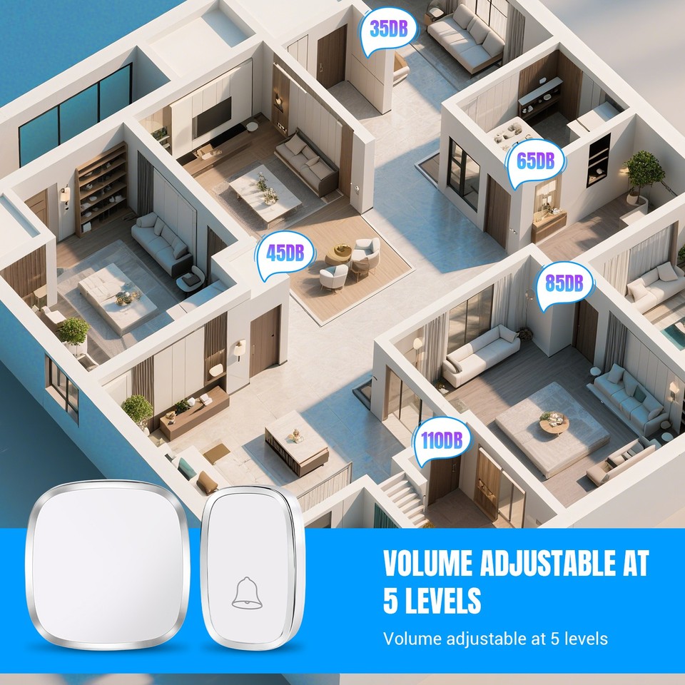 1000ft Wireless Door Bells Waterproof Long Range Battery Home Cordless ...