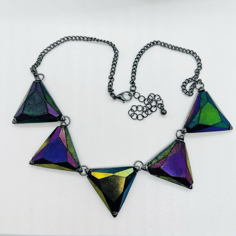 Retro Modernist Statement Triangles Triangular Geometric Pendant Collar ...