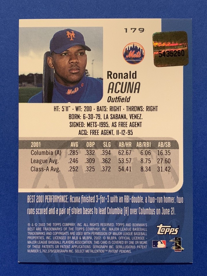 RONALD ACUNA Signed 2002 Bowman’s Best Father Of RONALD ACUNA JR ...