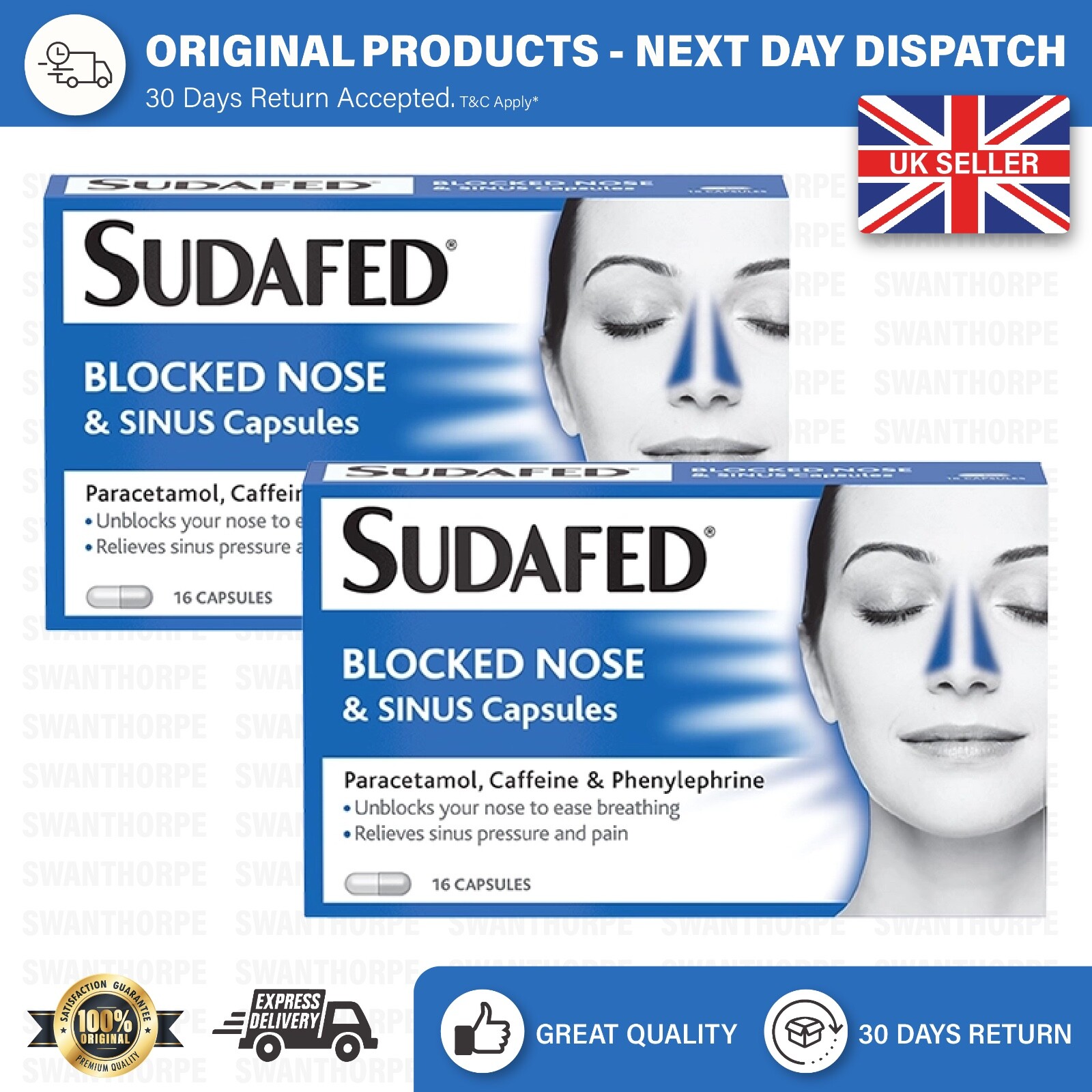 2 X SUDAFED | Blocked Nose & Sinus | Ease-Breathing & Sinus pain Relief ...
