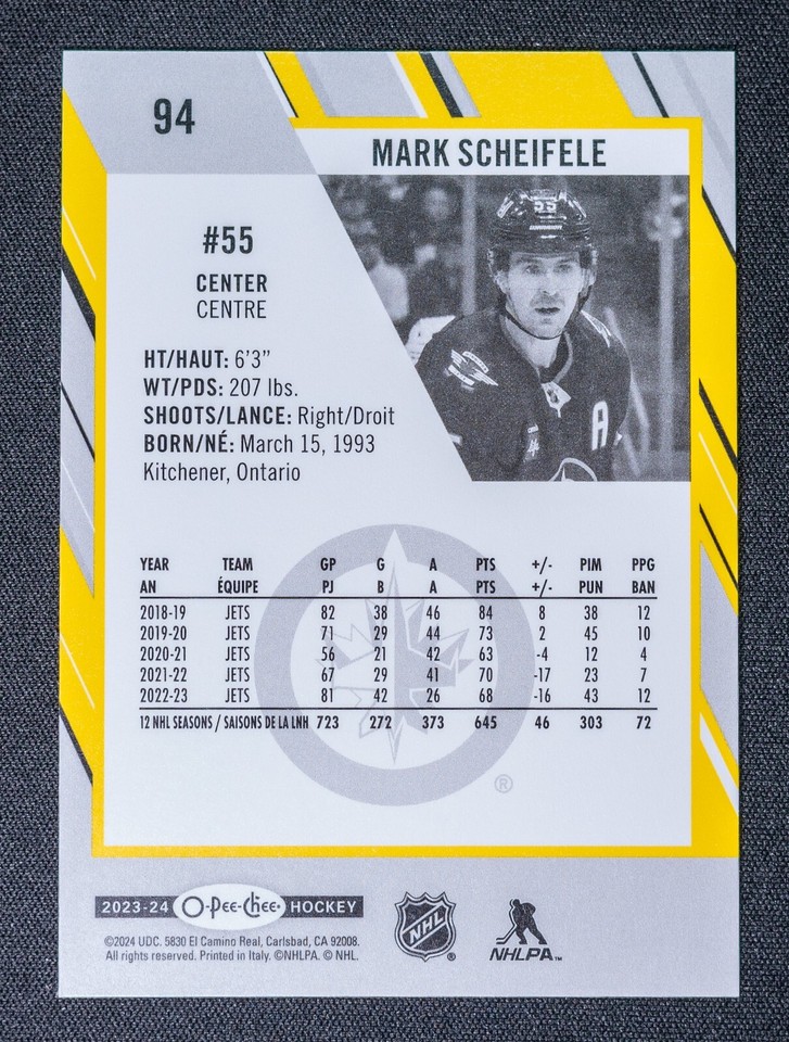 2023-24 O-PEE-CHEE YELLOW BORDER MARK SCHEIFELE #94 - JETS | eBay
