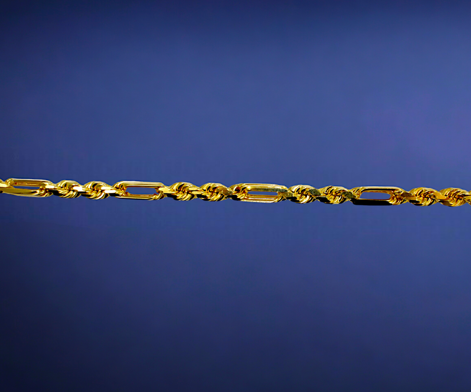 14K Yellow Gold SOLID Milano Figaro Rope Chain Necklace Diamond Cut ...