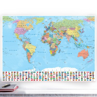WORLD MAP POSTER PRINT ATLAS LAMINATED Educational WALL CHART A5 A4 A3 ...
