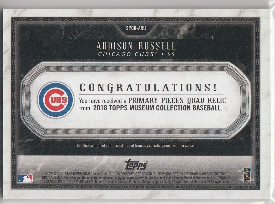 2018 Topps Museum Collection Primary Pieces /75 ADDISON RUSSELL Quad ...