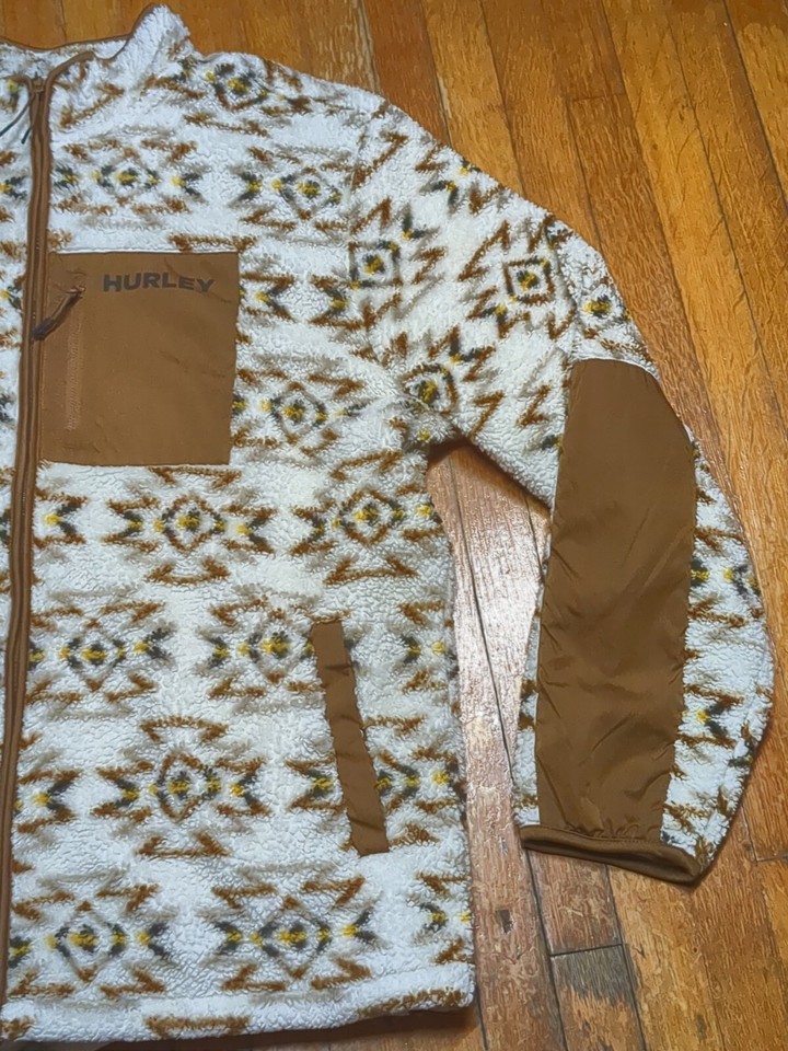VTG Hurley Parks and Rec Aztec Sherpa Fleece Zip Up Jacket Mens XXL ...