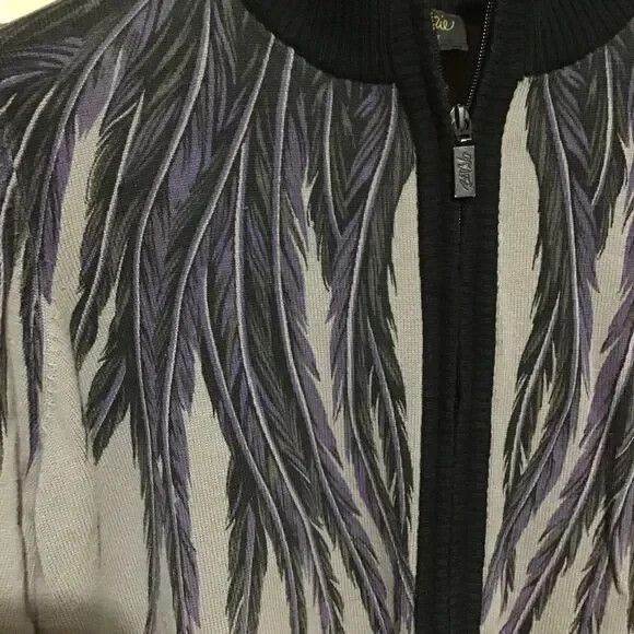 Bob Mackie Wearable Art Feather Sweater Gray Purple L | eBay
