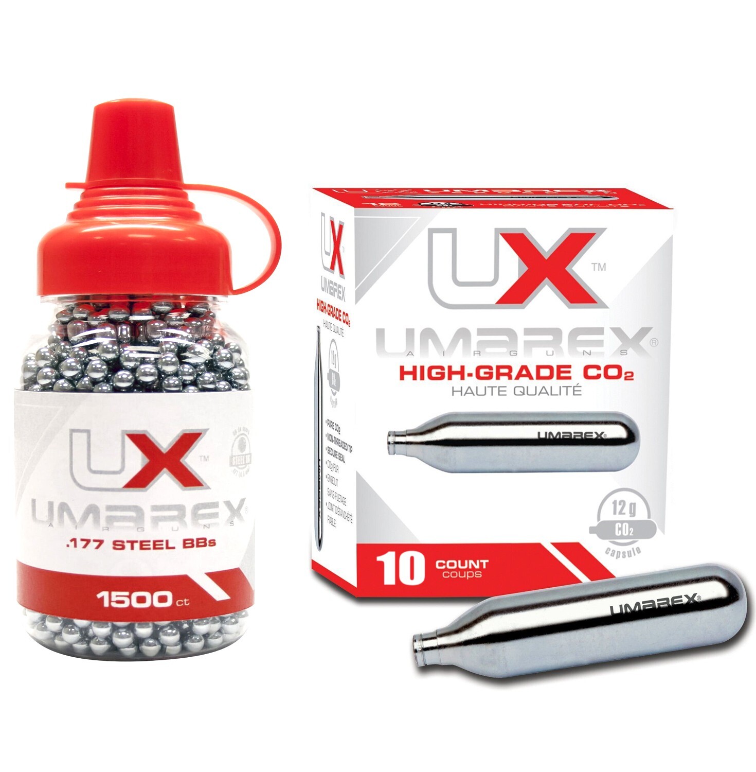 Umarex .177 Cal Steel BBs 1500ct + 12g CO2 Capsules 10 Pack ...