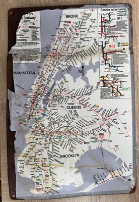 Vintage 1940s NYC Subway metal sign - Rare MTA map Crosstown line IRT ...