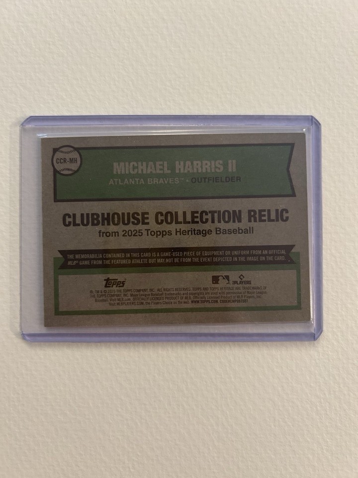 2025 TOPPS HERITAGE CLUBHOUSE COLLECTION RELIC MICHAEL HARRIS II GOLD ...