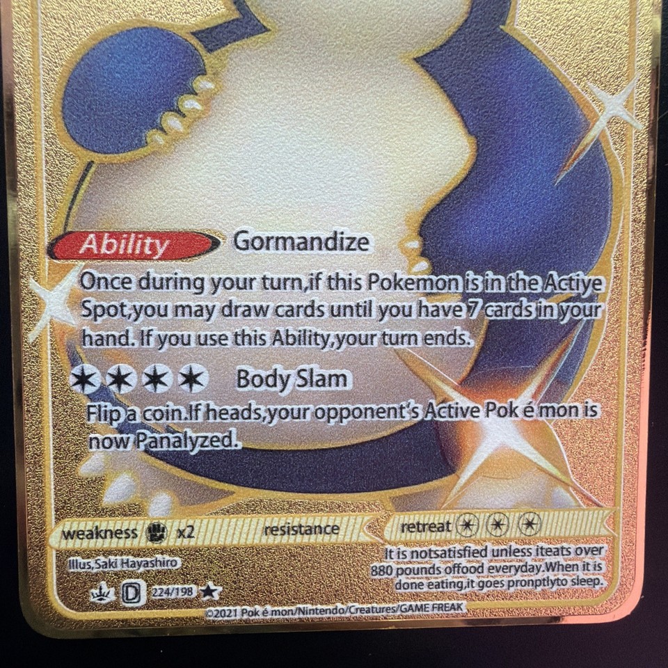 Snorlax HP130 Gold Metal Pokémon Card Fan Art! | eBay UK