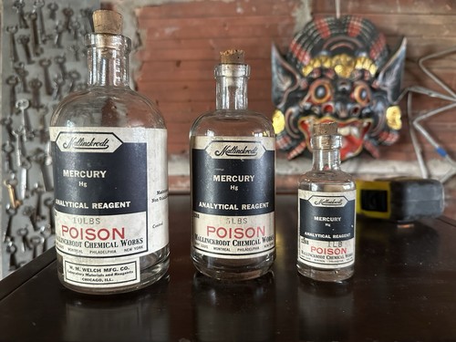 3 Mallinckrodt Mercury POISON ANTIQUE MEDICINE PHARMACY BOTTLE 10-5-1 ...