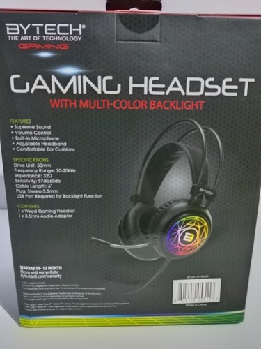 Headset BYTECH Wired Gaming with Multi Color Backlight Built-In Boom ...