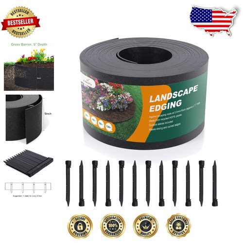 5in Tall Flexible Garden Edging - 60ft Plastic Landscape Barrier with ...