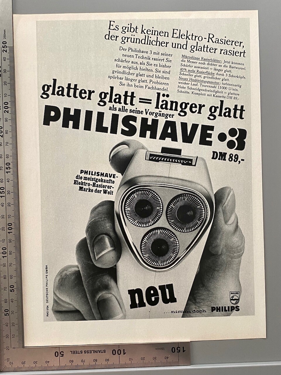 Philishave Elektro Rasierer Original Vintage Werbung 1967 Reklame ...