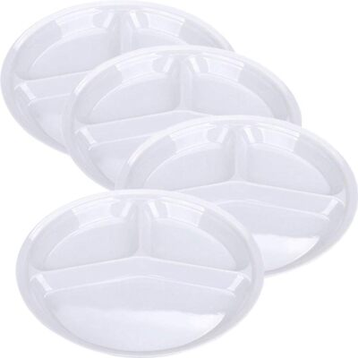 Reusable Dinner Plates 4 Pack 10.25 Inch Plastic White Divided Plates ...