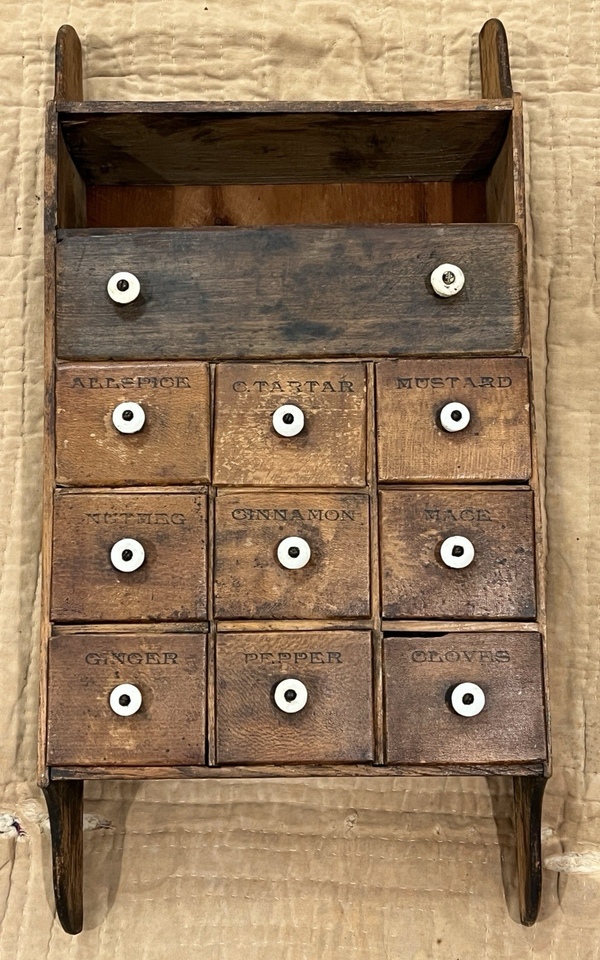 Antique Primitive Spice Cabinet Cupboard Chest Wall Box Original Knobs ...
