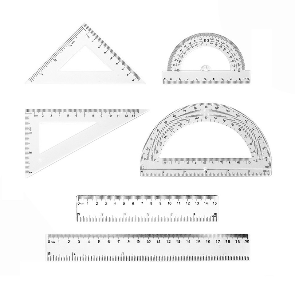 6PCS Transparent Math Set Plastic Rulers and Protractors with Triangle ...