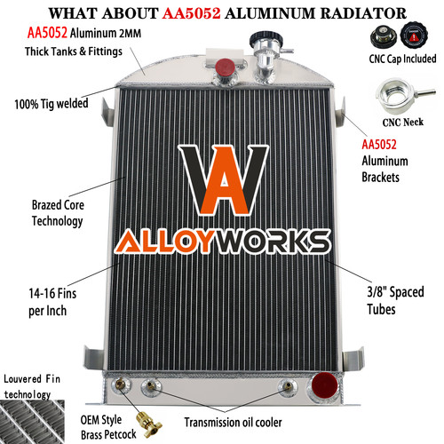 4 Row Aluminum Radiator For 1933 1934 1935 Ford MODEL A Hot Rod Chevy 3 ...