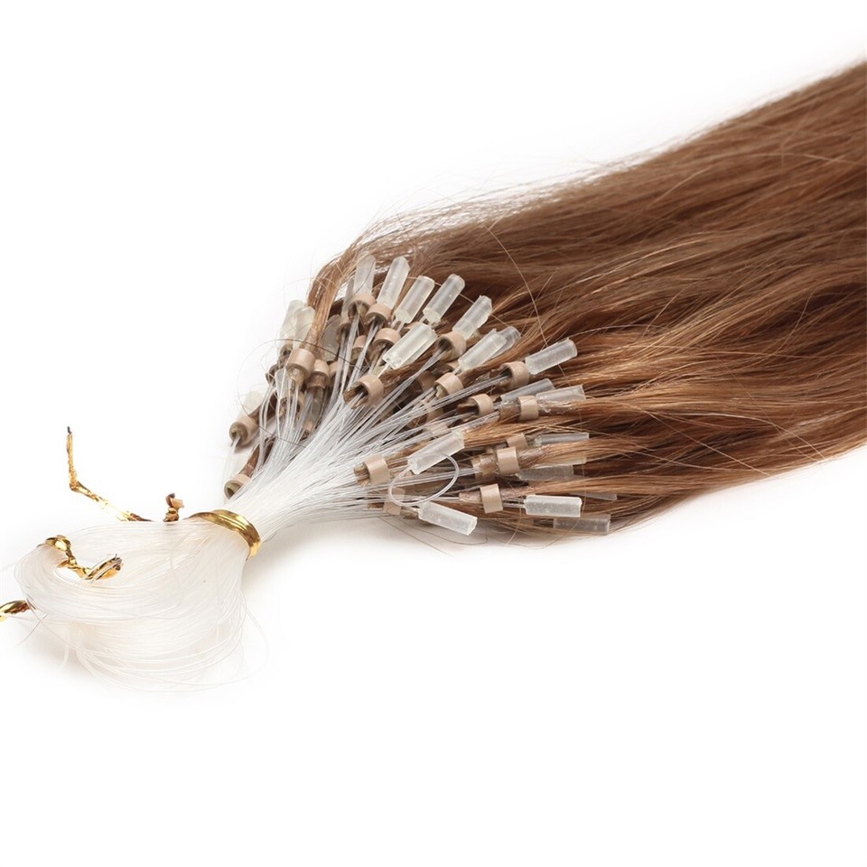 Pre-Looped Fish Line Micro Ring Beads Link Hair Extensions Real Remy ...
