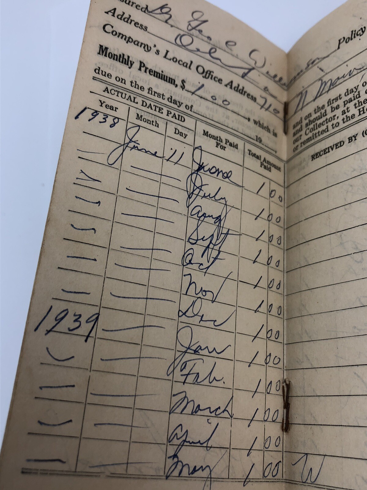 Vintage 1930 National Life And Accident Insurance Reciept Book | eBay