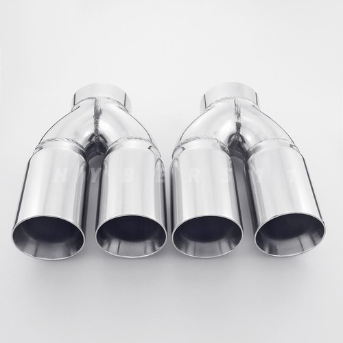 Pair Straight Cut Quad 3" Out Exhaust tips 3" Inlet Dual Wall Stainless ...