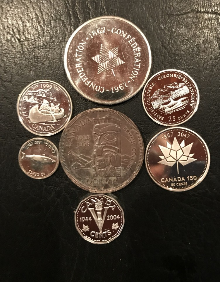 Canada Silver Lot-6 coins-1.5+ Oz. ASW- 1958 $1-1967 Medal-2017 Silver ...