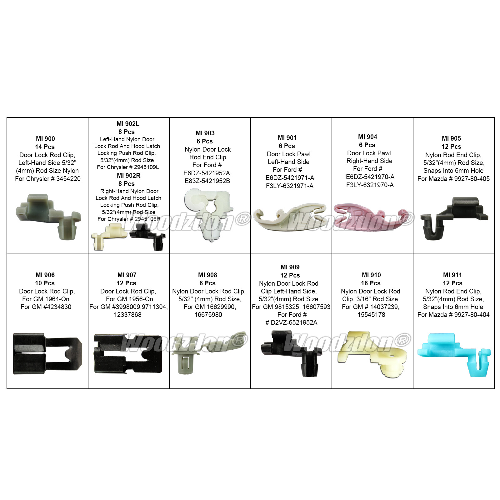 DOOR LOCK ROD CLIP KIT FOR GM FOR CHRYSLER FORD 12 Varieties & 128 ...