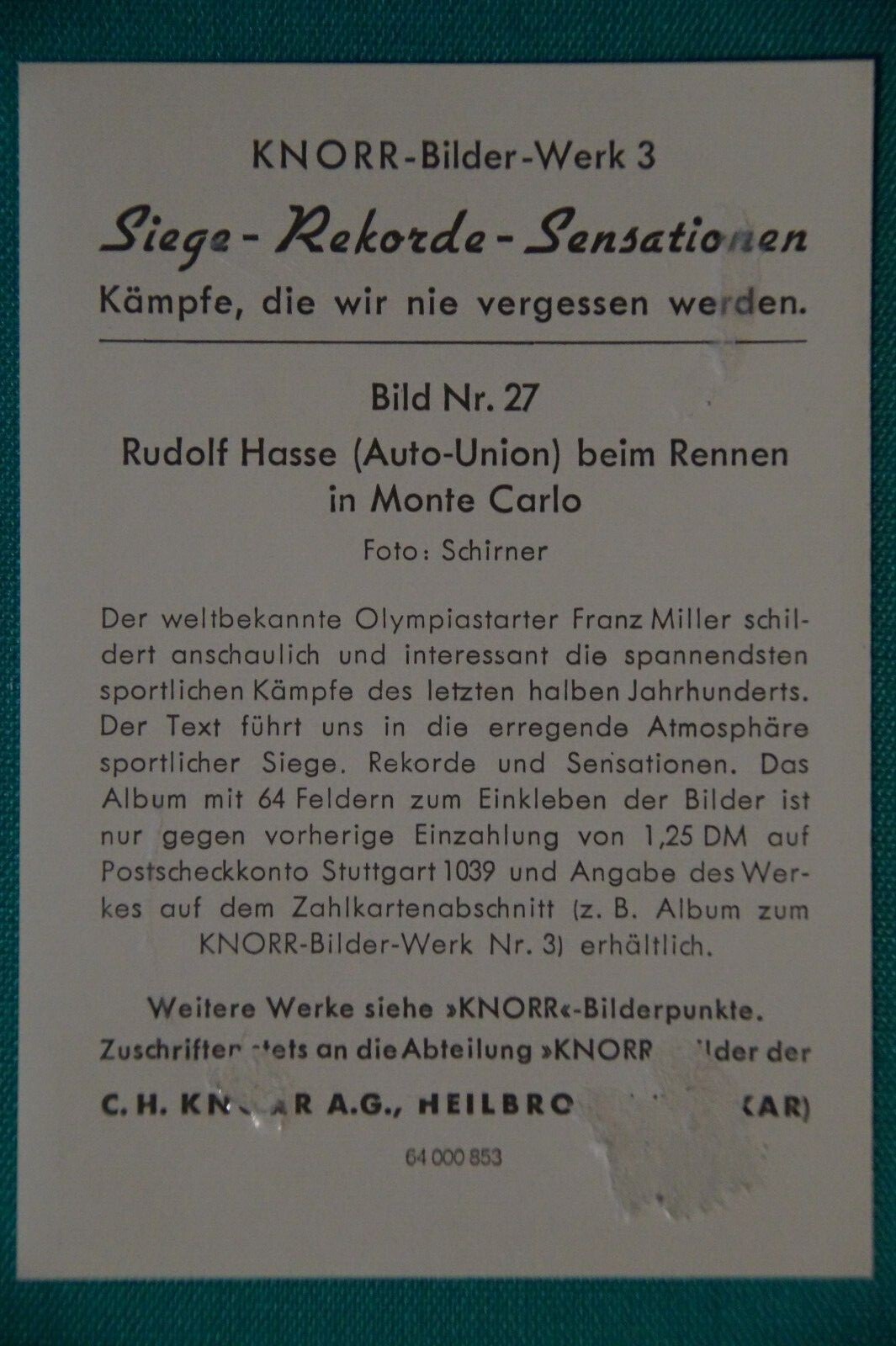 Rudolf Hasse - Auto Union - Monte Carlo Grand Prix - 1954 Knorr ...