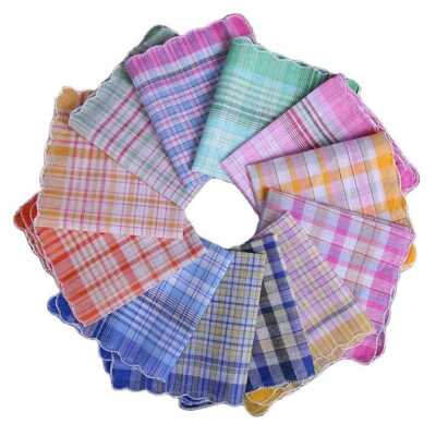 12PCS Ladies Cotton Handkerchiefs Hankies Pocket Hanky White Checked ...