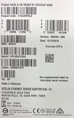 Intel E1G44HFBLK Ethernet Server Adapter I340-F4 PCIe v2.0 (5.0 GT/s ...