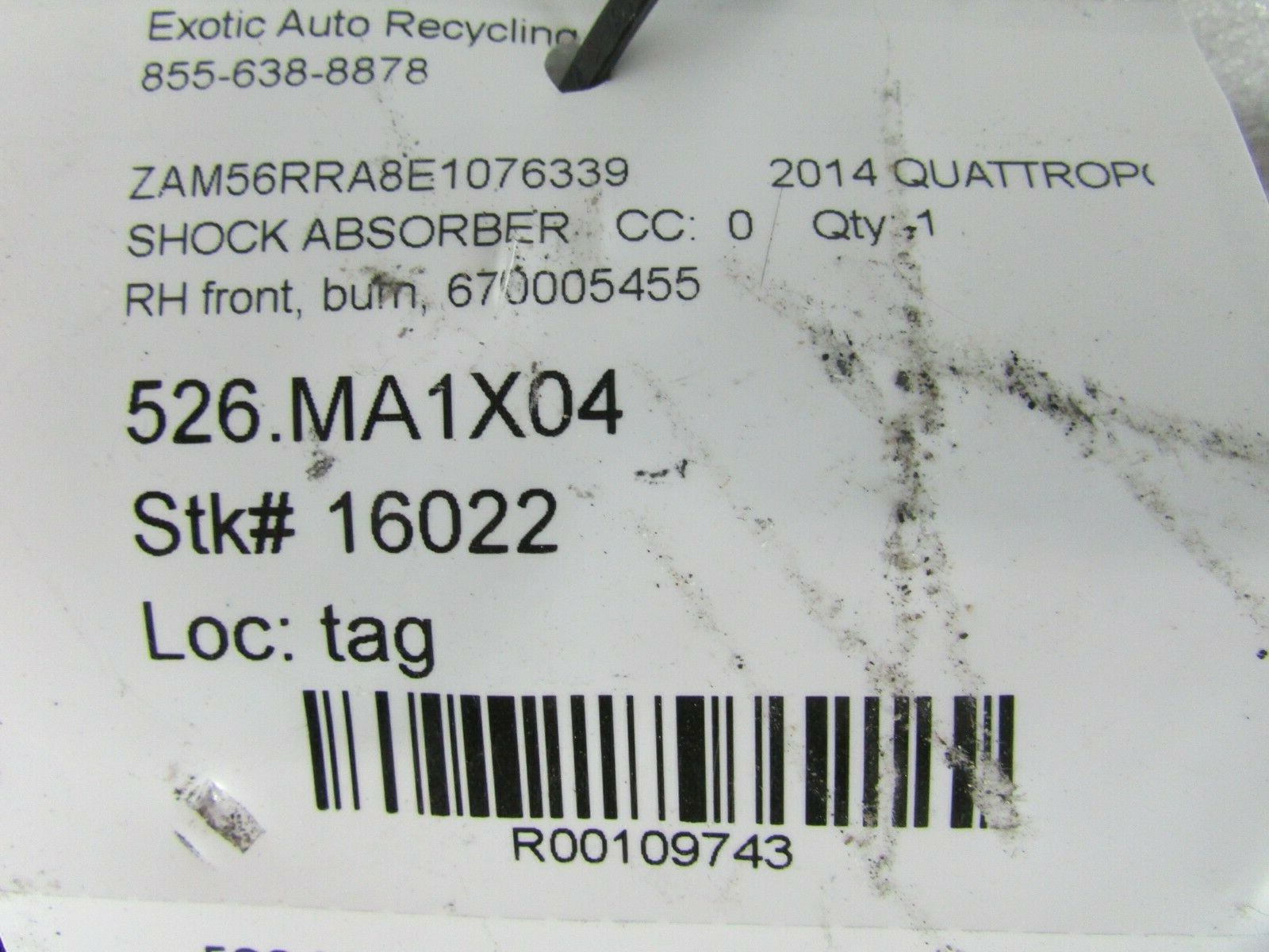 2014 Maserati Quattroporte, RH, Right Front Shock Absorber, Used, P/N ...