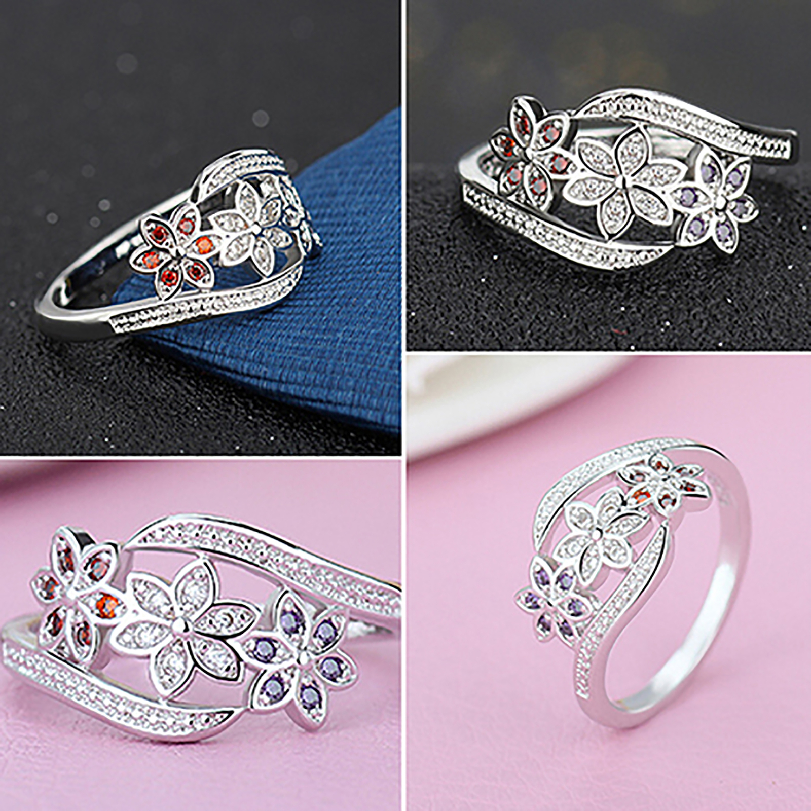 Women Ring Silver Plated Luxury Shiny Fashion Women Ring Bright Color ...
