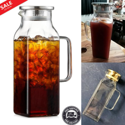 2 Quart (2 Liter 68 Oz) Square Glass Pitcher with Lid and Spout Water ...